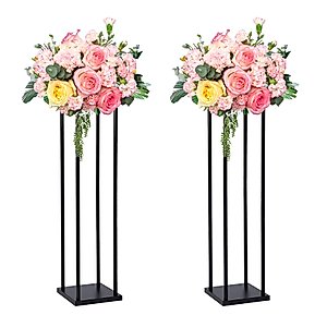 simprefine 2 Pcs 32 Inches Matte Black Wedding Column Decorative Flower Stand Tabletop Centerpiece for Engagement Bridal Shower Event Party Decoration