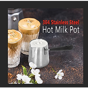 Pilipane 12oz Turkish Coffee Heat Pot, Milk Butter Warmer Pot, tovetop Melting Boiling Pot with Spout, Arabic Coffee Maker for Maple Syrup, Sauce Heating, 18/8 Stainless Steel