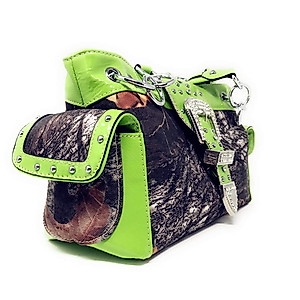 GoCowgirl Western Concealed Carry Gun Belt Buckle Purse Camouflage Handbag Camo W Matching Wallet (Black)