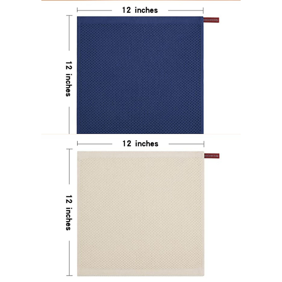 JuliaNa Home and Decor Waffle Weave Kitchen Towels, 100% Cotton, Set of 4 Cloths for Washing Dishes, Kitchen Dish Towels 12x12 Inches, Cream White and Blue