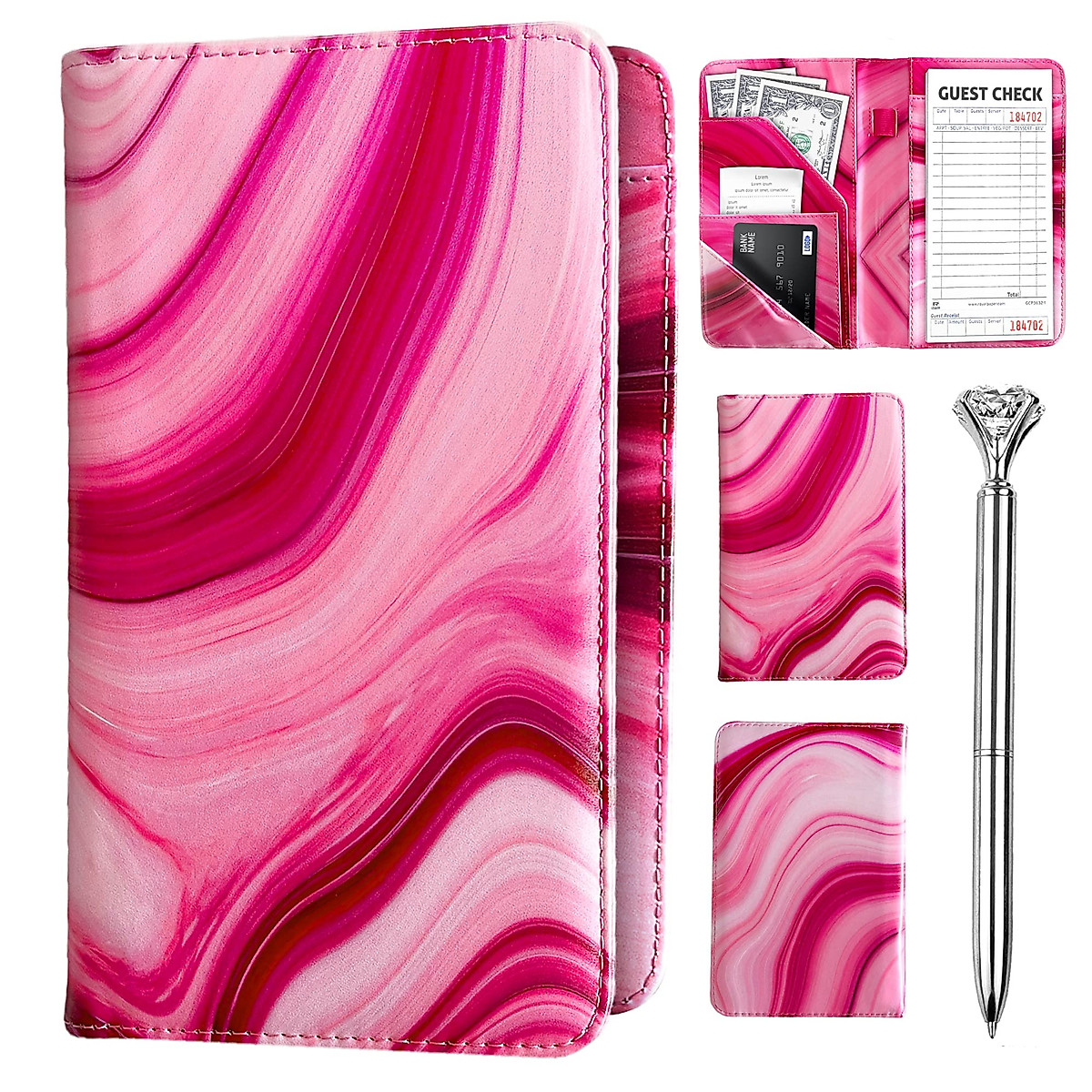 9 Pocket Server Book w/Diamond Pen, Waitress Book w/Money Pocket and Zipper, Waitress Book, Server Books for Waitress, Server Books, Waitress Book Organizer, Server Book Cute, Servers Book