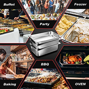 6 Pack Stainless Steel Steam Table Pan Full Size Hotel Pans 20.8"L x 12.8"W Commercial Food Pan Catering Food Pan for Hotel Canteen Restaurant Office Cafeteria Family Events, 3 Diverse Depths