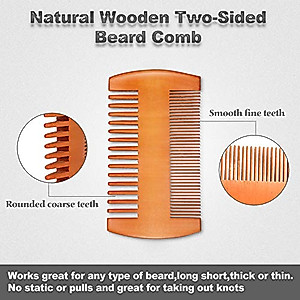 3 Pieces Beard Comb Natural Sandalwood Wooden Mustaches Combs Dual Action Teeth Beard Comb with 3 Pieces Pocket Faux Leather Case for Beards Mustaches (Black, Yellow, Brown)