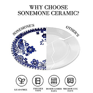 Sonemone 14 inch Blue Bird Serving Platter, Ceramic Oval Serving Plates for Entertaining Party Restaurant, Turkey, Dishwasher & Microwave Safe