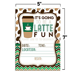 Latte Fun Green and Brown Coffee Birthday Party Invitations, 20 5x7 Fill In Cards with Twenty White Envelopes by AmandaCreation