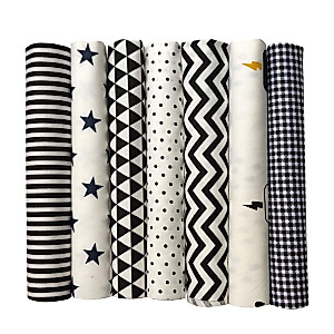 Misscrafts 7pcs Quilting Fabric 18" x 22" 100% Cotton Craft Fabric Bundle Squares Fat Quarters Multicolored for Patchwork DIY Sewing Scrapbooking Black Element