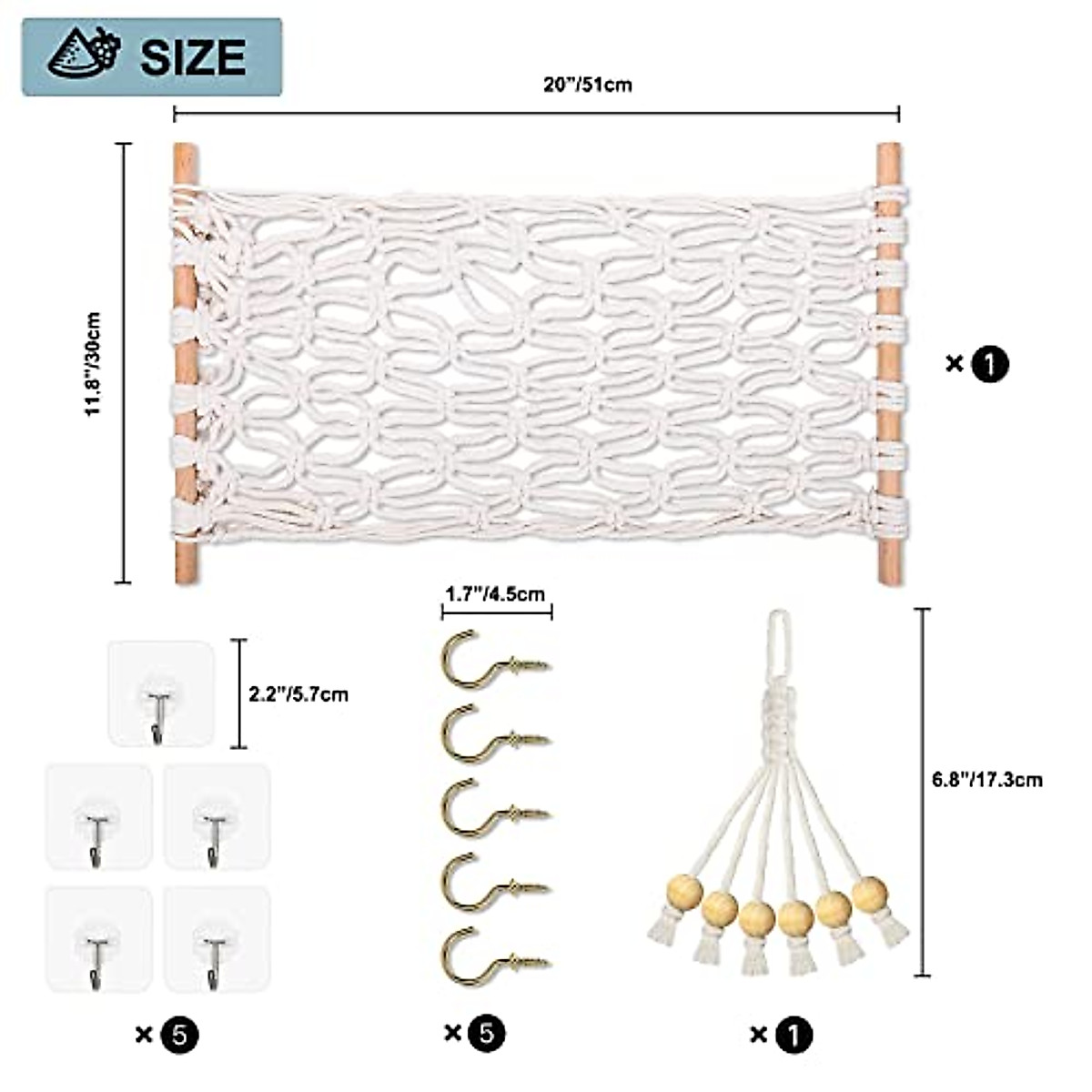 Hanging Fruit Hammock Under Cabinet，Macrame Handwoven Boho Veggie and Fruit Hammock Fruit Holder Net Hanging Kitchen Storage，Includes Banana Hanger And Hook，Saves Counter Space at Home，Boat，or Rv
