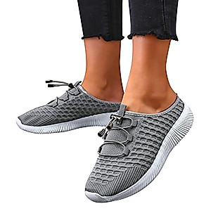 Slippers for Women Breathe Mesh Walking Slip On Shoes Women Fashion Sneakers Comfort Wedge Platform LoafersB182 Grey
