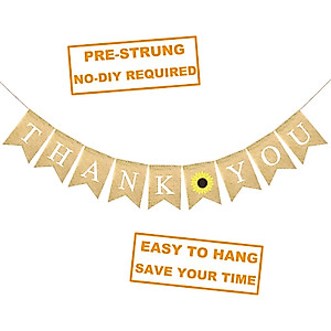 FAKTEEN Thank You Burlap Banner with Sunflower for Rustic Wedding Party Baby Shower Bunting Garland Home Decorations Photo Booth Props
