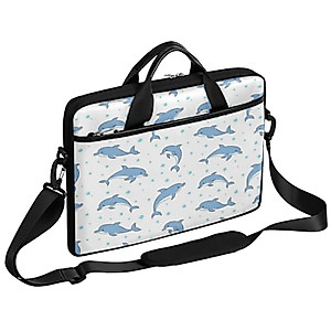 Water Dolphins Laptop Computer Bag Waterproof Shoulder Messenger Bag 13-15 inch Durable Laptop Tote Bag with Shoulder Strap Handle Lightweight Crossbody Briefcase