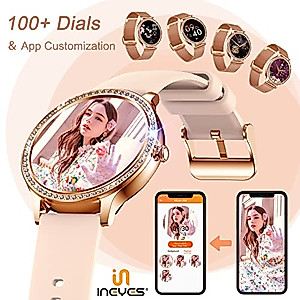 INEYES Smart Watches for Women with Diamonds (Answer/Make Call), 1.32" HD Smartwatch with AI Voice for iPhone Samsung Android Phones, Fitness Tracker with Heart Rate Sleep Ovulation Period Monitor