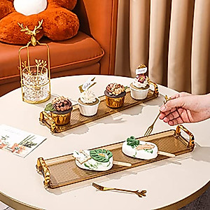 XingZhuo 15.8 ×4 '' Acrylic Serving Tray with Gold Handles, Modern Design Trendy, Coffee Tray Coffee Table Tray, Breakfast Fast Food Appetizers Serving Tray, Trays for Serving Party,2 Pack