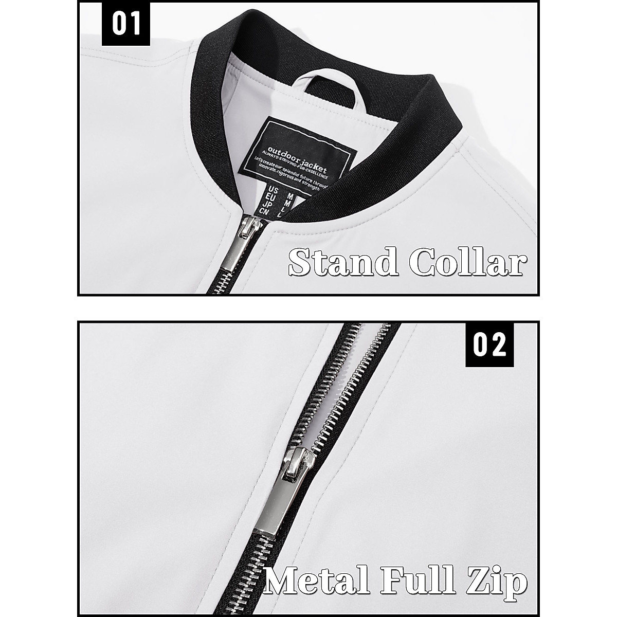 TACVASEN Mens Jackets Casual Stylish Varsity Jackets for Men Fashion Men's Windproof Bomber Jackets Mens Lightweight Jackets Track Jacket Men White M