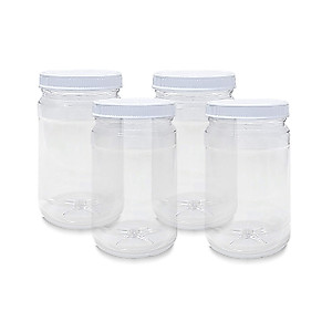 ljdeals 32 oz Clear Plastic Jars with Lids, Storage Containers, Wide Mouth, PET Mason Jars, Food Safe, BPA Free, Pack of 4, Made in USA