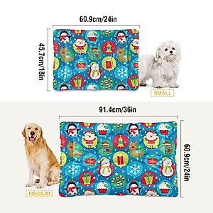 Coikll Cute Christmas Reindeer Snowman Santa Pet Bed Pad Soft Dog Bed Mat with Anti-Slip Bottom, Machine Washable Crate Pad Mattress for Dog Sleeping- 36 * 24inches