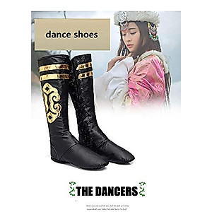Tianrui Crown Women and Ladies Mongolian Dance Shoes, Antiskid Shoes,Leather Dance Boot (Leather,46) Black