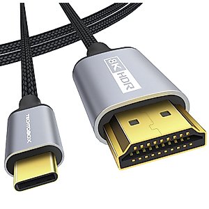 TECHTOBOX USB C to HDMI 2.1 Cable [8K@60Hz,4K@120Hz,2K@144Hz] 6Ft Type C to HDMI 8K Braided Cord [Thunderbolt 3/4 Compatible] Support HDCP2.3/HDR/DSC for MacBook Pro/Air,iPhone 15/Plus/Pro/Pro Max