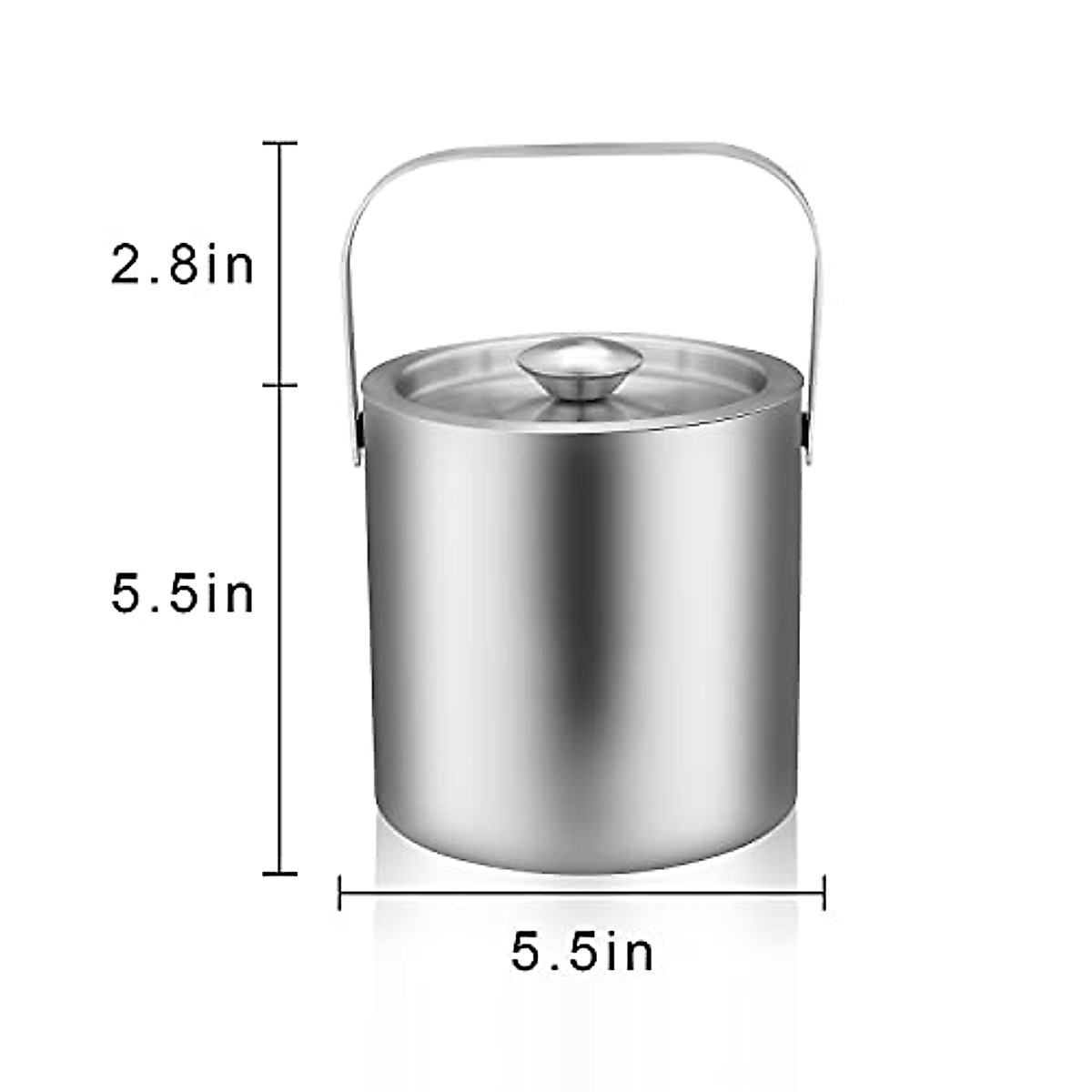 LUCKYGOOBO Mini Stainless Steel Ice Bucket Portable Double Wall Ice Bucket with Tong, Hotel Bucket/Champagne Bucket/Beverage Bucket,Size 1.3 Liters 5.5 x 5.5 in,Serveware for Party,Event,and Camping.