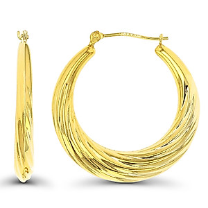 14K Yellow Gold Tight Twist Textured 4mm Thick Hoop Earrings with Hinged Clasp | 4x28mm Hoop | Earrings For Sensitive Ears | Solid Gold Earrings For Women