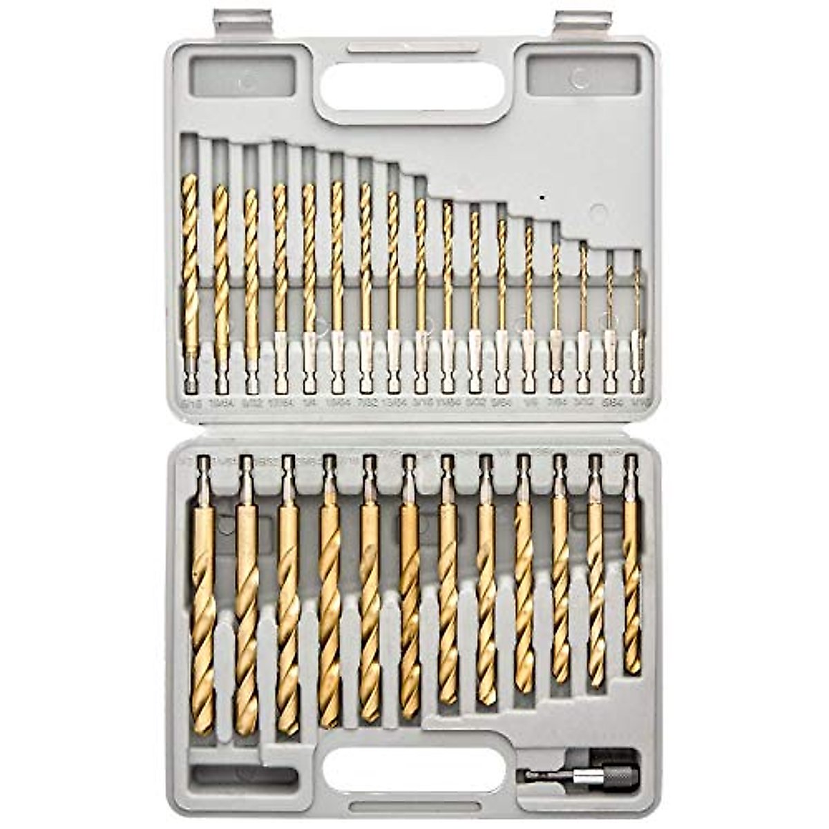 TOOLUXE 10055L Hex Shank Drill Bit Set, 30 Pc, Titanium Coated Metal Drill Bits, Quick Change Design, Small Drill Bits from 1/16" - 1/2" Large Drill Bits, High Speed Steel Impact Driver Drillbits