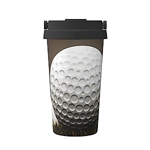 GTKSYNVE Reusable Coffee Mug with Lid and Handle, Golf Ball Tumbler for Hot & Cold Drinks 16oz Stainless Steel Insulated Coffee Tumblers Double Wall Vacuum Thermal Cup
