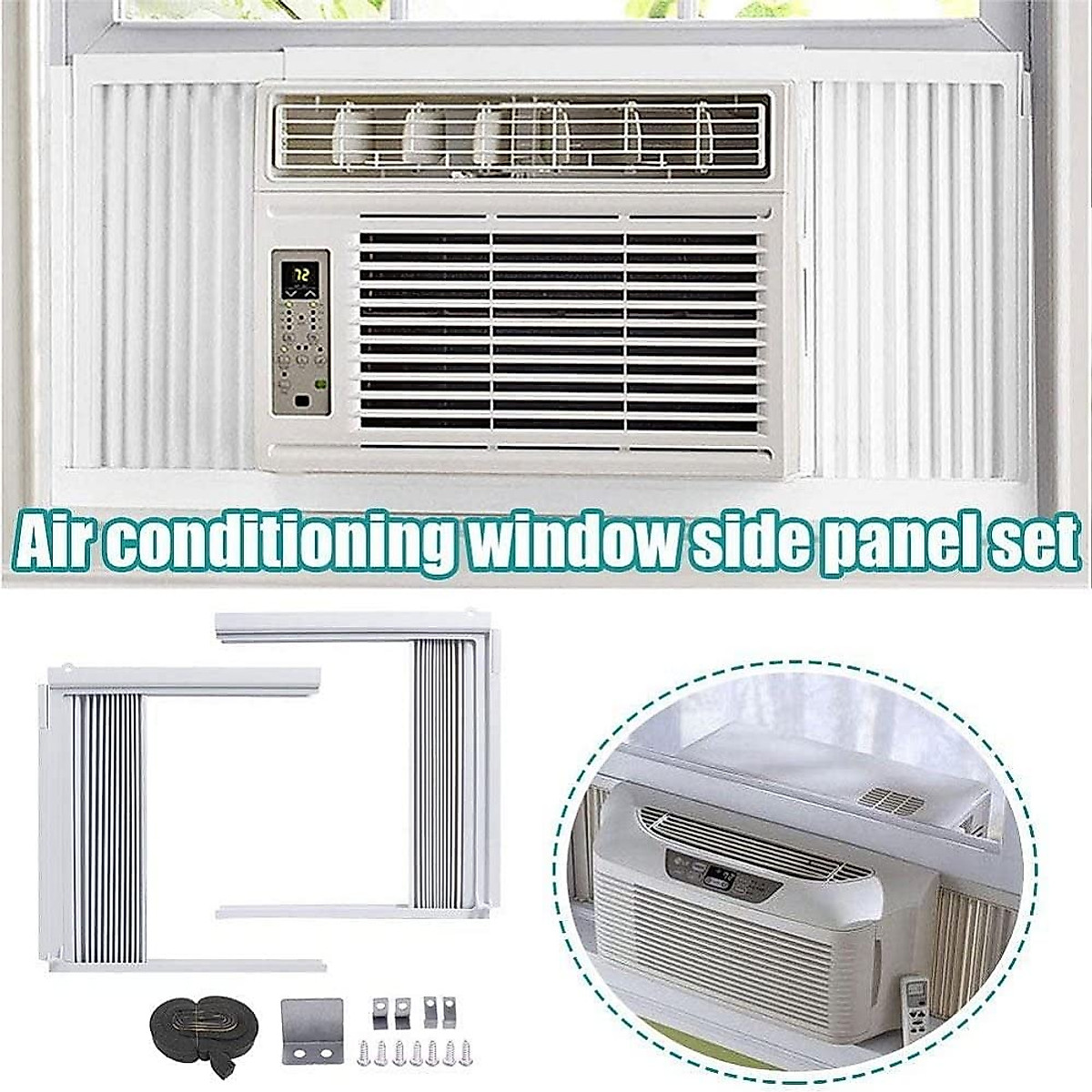 DIDnDID Window Air Conditioner Side Panels with Frame, Room AC Accordion Filler Curtain Kit Replacement, Adjustable Insulation AC Side Panel Include Frames