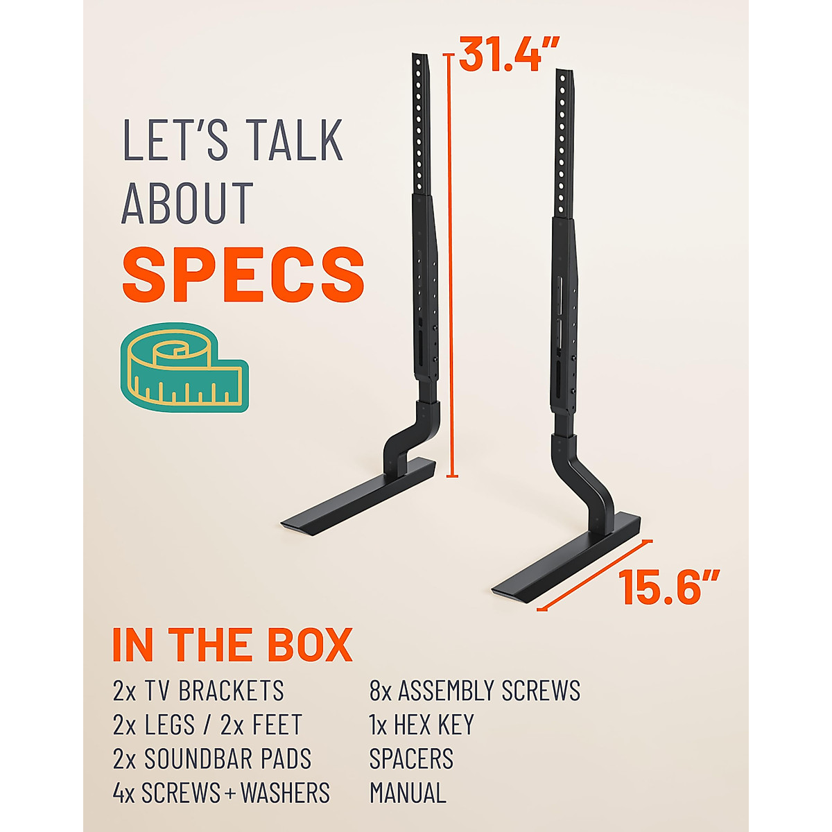 ECHOGEAR Premium Replacement TV Stand for 55"-86" Screens - Angled Feet Give Universal TV Stand Stability for QLED & OLED TVs -Easy 3-Step Install Comes w/Soundbar Isolation & Anti-Slip/Scratch Pads