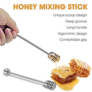 DUGATO Honey and Syrup Dippers, 2pcs 6.3 Inch 304 Stainless Steel Honeycomb Stick Spoon Stirrer Server for Honey Pot Jar Containers (Silver)