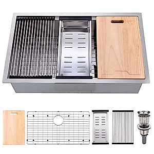 30 Inch Undermount Kitchen Sink Stainless Steel, BoomHoze 30 x 19 Inch Undermount Workstation Sink Commercial 16 Gauge Stainless Steel Undermount Sink Deep Single Bowl Kitchen Sink with Accessories