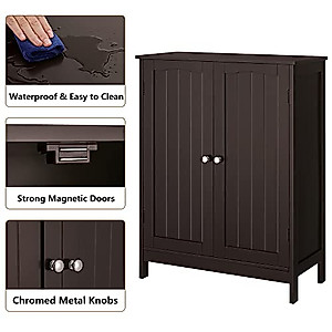 Iwell Bathroom Storage Cabinet, Modern Floor Cabinet with Adjustable Shelves & Double Doors, Freestanding Organizer Cabinet for Living Room, Bathroom, Bedroom, Espresso