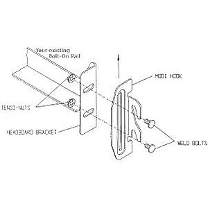 Down Hook Bracket Headboard Adapter #35, Two Down Hooks, Bolt-On to Hook-On Conversion Bracket, Conversion of Non Down Hook Bed Frame to Hook-On Head and Foot Boards Attachment, 2" Height Adjustment