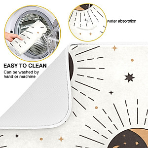 FOLIOSA Vintage Moon Sun Dish Drying Mat, water Absorbent Heat Resistant Drainer Mat for Countertop 18x24 in
