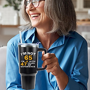 Qeenking 65th Birthday Gifts for Him Her - Birthday Tumbler for Women Men Dad Mom - 40 OZ Stainless Steel Cup Travel Mug Water Bottle with Handle and Straw - The Best Birthday Gift Ideas