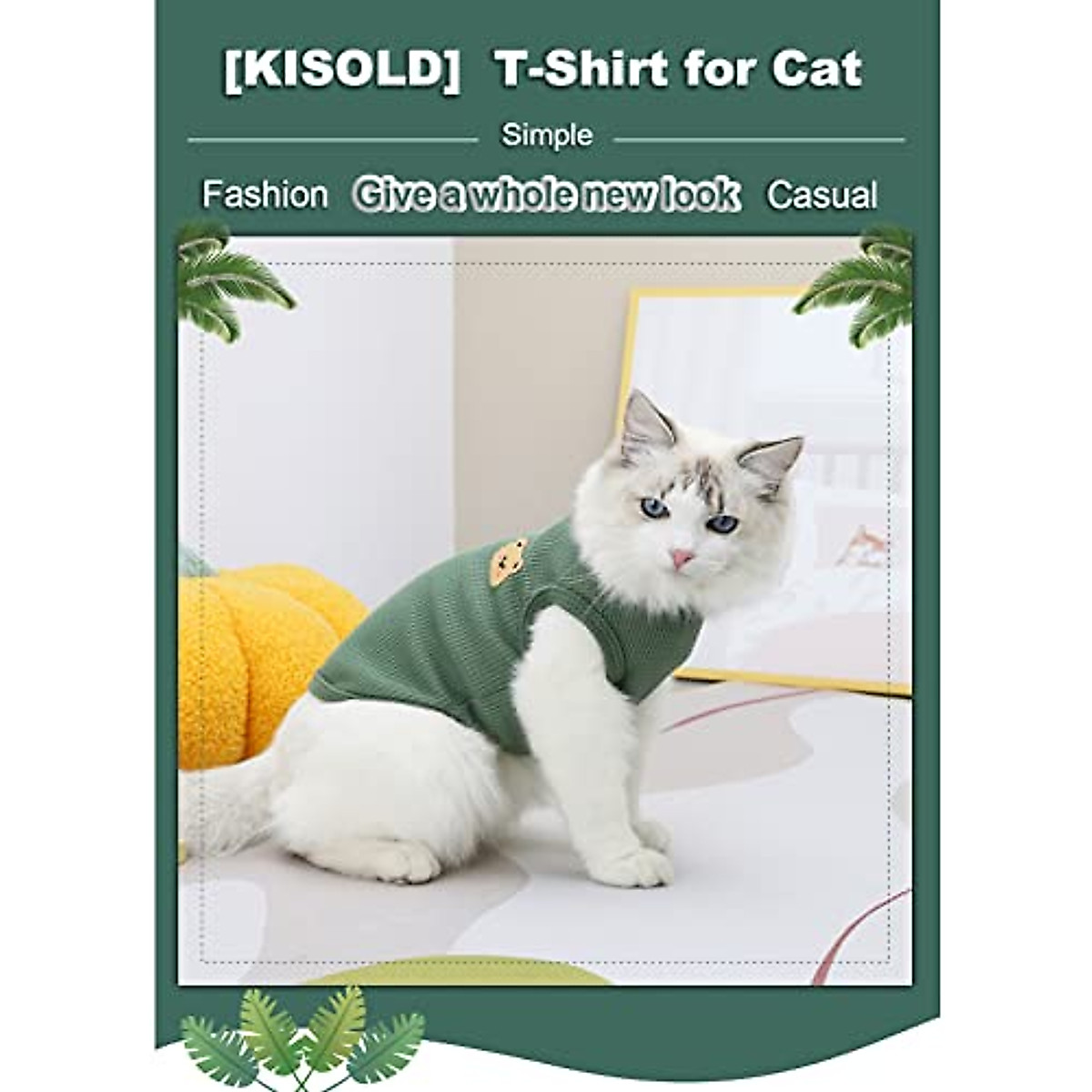 Cat Clothes, KISOLD Pet Cat Clothes Chic Bear Casual T-Shirt Apparel for Cat Kitten Puppy for Spring and Summer, Green, M