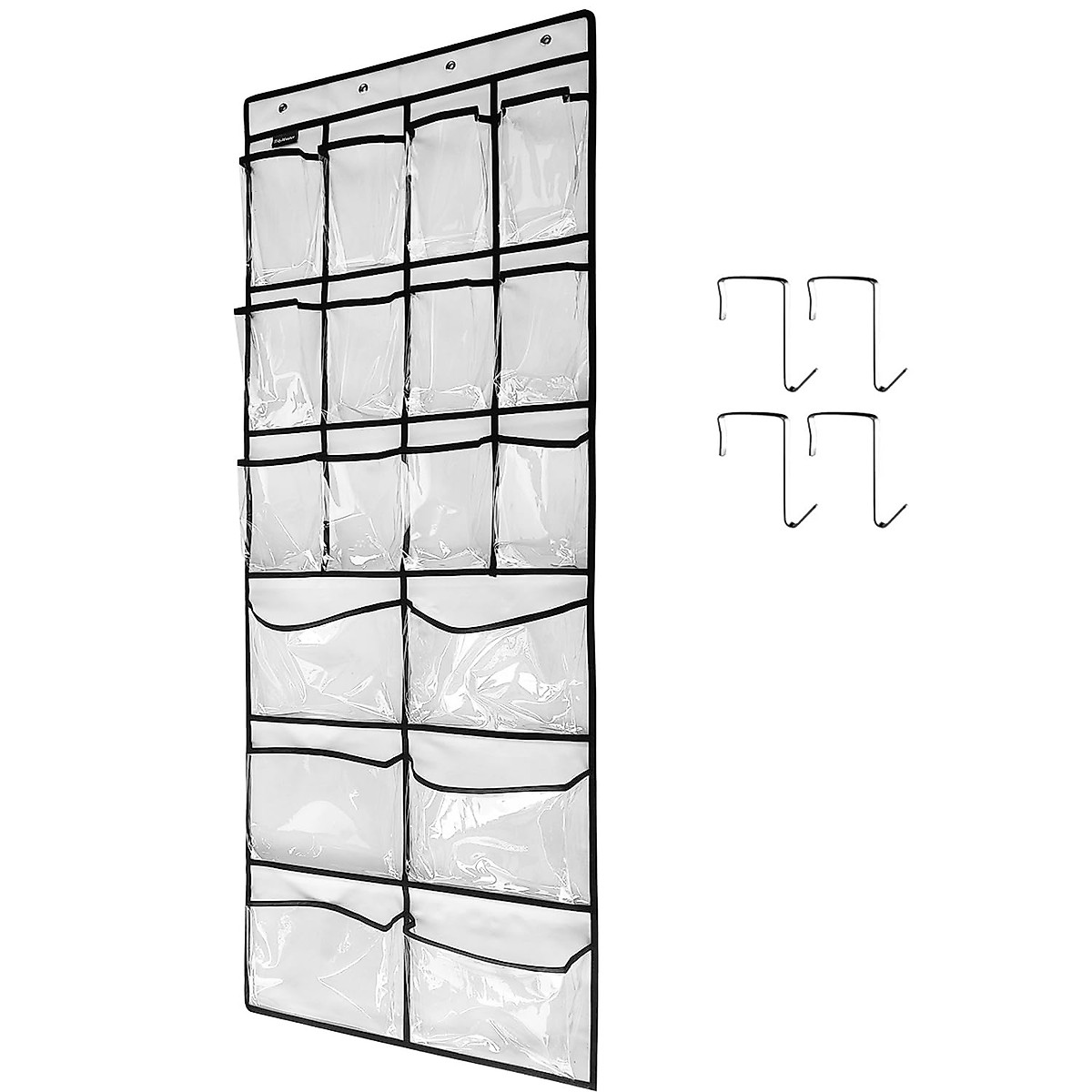 TidyMaster Extra Large Hanging Crystal Clear Over Door Shoe Organizers, Closet Shoe Organizer Shoe Rack Organizer Shoe Storage, 12+6Pockets, 4Hooks, white (59"x 21.6")