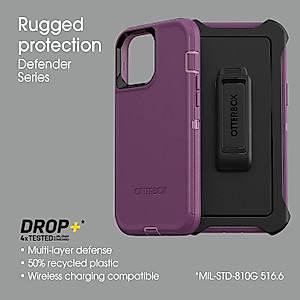 OtterBox iPhone 13 Pro Max & iPhone 12 Pro Max Defender Series Case - HAPPY PURPLE, rugged & durable, with port protection, includes holster clip kickstand