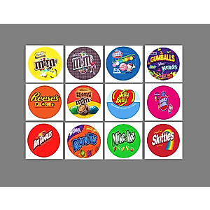 2" Round Candy Vending Machine Labels Stickers (12 Pack)