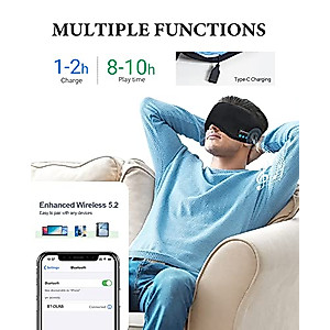 Sleep Headphones Sleep Mask Headphones, Wireless Eye Mask, Adjustable&Washable Music Travel Sleeping Headset with Built-in Speakers Microphone Hands-Free for Air Travel,Siesta and Sleeping