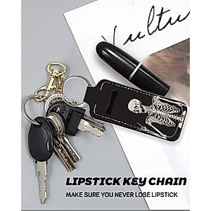 KLLRO RUO Chapstick Holder Keychain Fashion Lipstick Sleeve Lip Balm Portable Pocket Lip Gloss Tube Holder Clip-on Makeup Travel Accessories - Cool Skull Skeleton