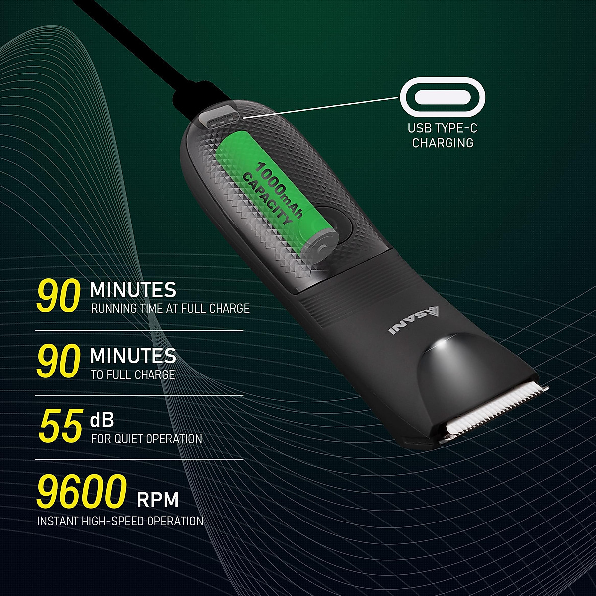 Asani Upkeeper Men's Body Hair Trimmer - Rechargeable Grooming Tool with Ceramic Blade, LED Light, Waterproof Design, Electric Shaver for Wet/Dry Use, Ideal for Chest, Back, Groin Hair Care