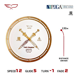 Yikun Disc Golf Disc Twin Swords Maximum Professional Distance Driver Golf Disc 170-175g Perfect for Outdoor Games (Golden)