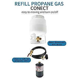 Propane Refill Adapter for 1 lb. Tanks with Gauge,5FT/60 Propane Extension Hose with ON-Off Control Valve, 350PSI High Pressure QCC1/Type1 Inlet for 1LB Propane Gas Tank Cylinder Bottle Camping Grill