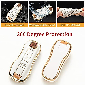 Gematay for Porsche Key Fob Cover with Keychain Lanyard, Key Fob Protector Shell Compatible with Porsche 911 Cayenne Panamera TAYCAN 3 Button Keyless Entry Smart Key Case