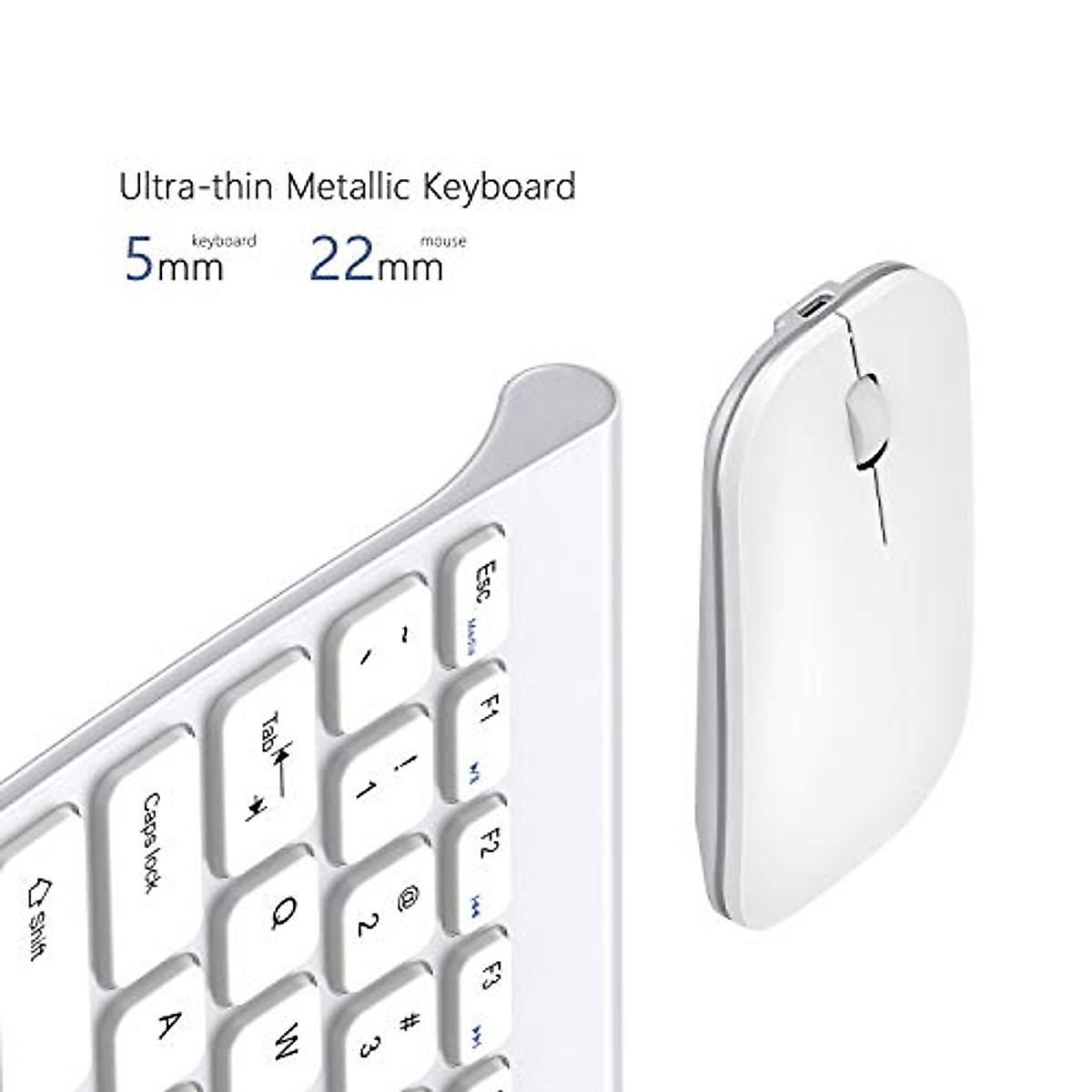 Small Wireless Keyboard Mouse Combo, seenda Ultra Thin Compact Rechargeable Wireless Keyboard with Silent Mouse Low Profile Keys for Windows 7/8/10/11/11 Pro Laptop Computer, Silver White
