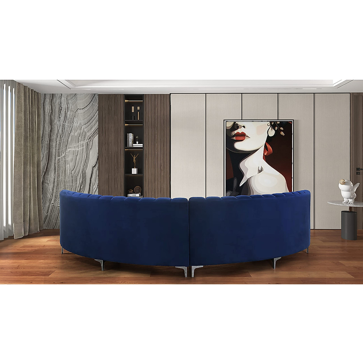 Legend Furniture Curved Sofa Velvet Symmetrical Modular Round couches for Living Room Sectional, 142" L x 32" D x 36" H, Blue
