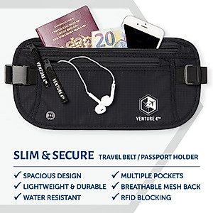 Travel Money Belt, RFID Blocking for Men & Women - Ideal for Keeping Your Cash, Credit Card, Passport, Phone Safe When Traveling (Pure Black)