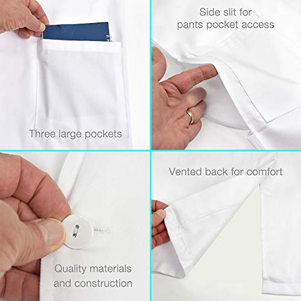 TALVANIA Lab Coat Men Women White Long Sleeve Unisex Lab Coats Cotton Laboratory Coats