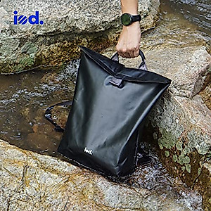 iod 15L Weatherproof Backpack with Zipper & Magnetic Fastener - Tarpaulin Bag with Adjustable Backpack Straps (Yellow with dark blue straps)