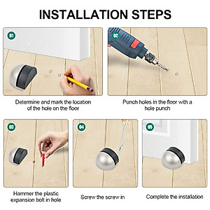 CG PLUS Floor Door Stopper with Rubber pad 4pack, Semicircle Shaped Door Stopper, Protecting Wall (2inch x 4pack, Satin Nickel)