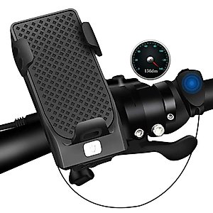 4-In-1 Bike Headlight, BessieSparks - Bicycle Horn, Phone Holder, USB Rechargeable Power Bank, Waterproof Adjustable Shock-Absorbing with LED Light & Horn, for 4 to 6.6 inches Phone